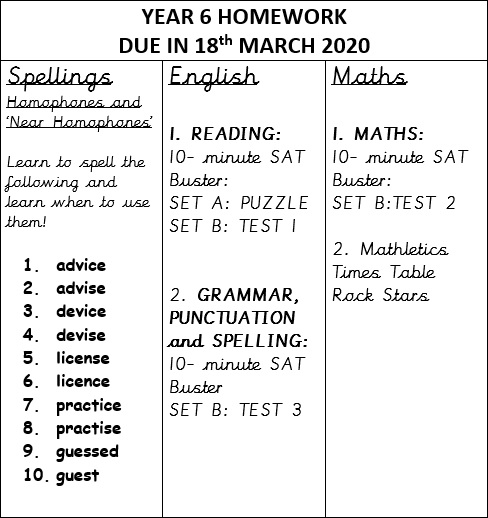 Year 6 Homework | Wibsey Primary School
